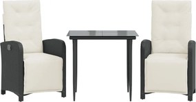 3dílný bistro set s poduškami černý polyratan 3212514