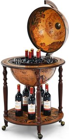 Costway Globe Bar Cabinet Barový vozík s kolečky a víkem Stojan na víno