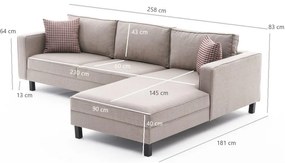 Hanah Home Pohovka KALE krémová pravý roh 825BLC2716