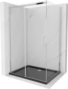 Mexen Omega, sprchový kout s posuvnými dveřmi 120 (dveře) x 80 (stěna) cm, 8mm čiré sklo, chromový profil + slim sprchová vanička černá + chromový sifon, 825-120-080-01-00-4070