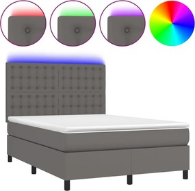 Box spring postel s matrací a LED šedá 140x200 cm umělá kůže 3135949