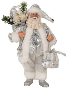 Dekorace Santa ve stříbrném obleku s pytlem dárků - 18*11*28 cm