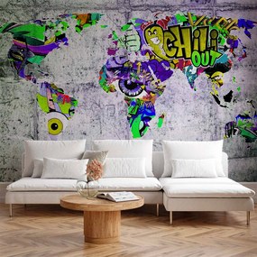 Fototapeta Svět graffiti - barevná mapa světa na betonovém pozadí pro teenagera
