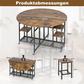 Costway 3 TLG. Jídelní skupina Skládací kuchyňský stůl s 2 taburetem a stojanem