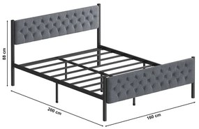 Kovová dvoulůžková postel KAROM 160x200 cm šedá nosnost 200 kg