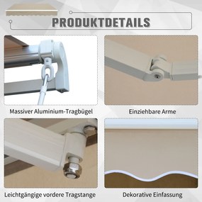 Outsunny Kloubová Markýza S Nastavitelným Upínáním 3,95 x 3m S Otočným Kličkou, Balkónová Markýza, Béžová
