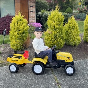 HOMCOM Pedálový Traktor s Přívěsem - Pedálové Auto pro Děti od 3 Let do Zahrady, Železný Žlutý 133 x 42 x 51 cm