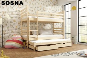 Patrová postel TOMI 80x180 cm s přistýlkou a úložným prostorem - přírodní