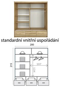 Šatní skříň CANADA CA-34 | 200 cm | se zrcadlem | kašmír s černými úchyty