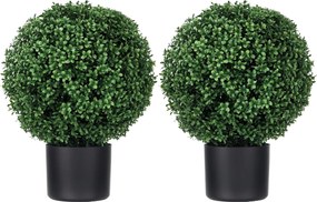 HOMCOM Set 2 Umělých Buxusových Stromů 52cm, Kulatá Umělá Rostlina v Květináči, Realistické Umělé Rostliny pro Dekoraci Obývacího Pokoje, Ložnice a Ka