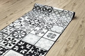 Protiskluzový běhoun AZULEJO PATCHWORK lisabonský obklad - šedý / černý