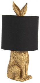 Zlatá stolní lampa králík s černým stínidlem Konijn – 20x45 cm