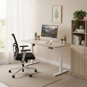 Výškově nastavitelný stůl OfficeTech B, 120 x 80 cm, bílá podnož, dub