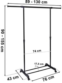 Věšákový stojan na kolečkách DEKA černý
