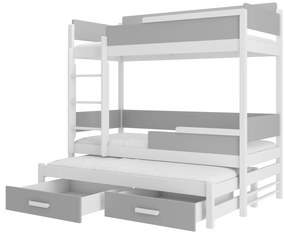 ADRK Rozkládací patrová postel QUEEN, CH-QUE-W-G-M-200, 200x90 cm s matrací, bílá/světle šedá
