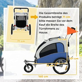 PawHut 2-v-1 přívěs pro psy na kolo Skládací psí kočárek pro malé a střední psy do 20 kg, světle šedý