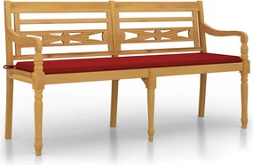 Lavice Batavia s červenou poduškou 150 cm masivní teakové dřevo 3100832