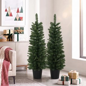 HOMCOM Sada 2 umělých vánočních stromků, 120 cm, jedle jako vstupní prostor s 170 větvemi, základ květináče, zelený
