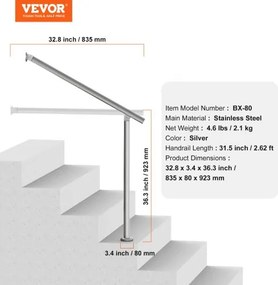 80 cm 80 cm madla pro venkovní schůdky pro verandovou terasu z nerezové oceli