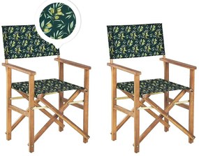 Sada 2 zahradních židlí a náhradních potahů světlé akáciové dřevo/vzor oliv CINE Beliani