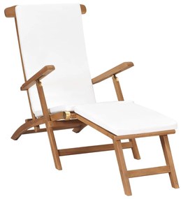 Polohovací židle s poduškou krémově bílá masivní teakové dřevo - Default Title