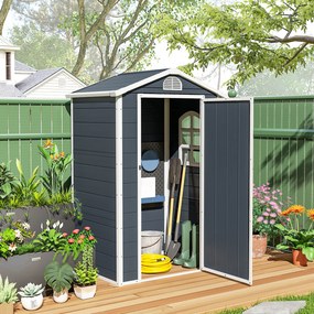 Outsunny zahradní kůlna na nářadí s větracím oknem jednoplášťová střecha kovová šedá 134 x 104 x 204 cm pro zahradu a venkovní použití