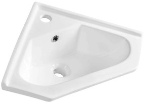 Aqualine - Umyvadlo rohové 41x18x41 cm, s přepadem, otvor pro baterii, bílá 1601-40