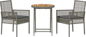 Zahradní bistro set 3 ks Šedá polyratan 3334968