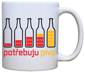 Super plecháček Keramický hrnek s potiskem Potřebuju pivo Objem a motiv: 200 ml bílý uvnitř