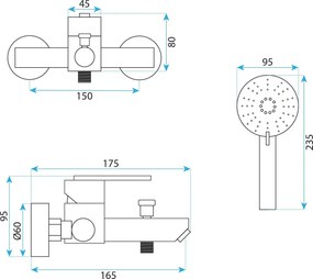 Rea Ontario, vanová baterie s ruční sprchovou soupravou, broušená ocel, REA-B5514