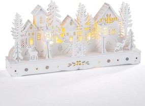 Dřevěná LED dekorace VESNICE bílá délka 30 cm