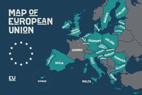 Tapeta naučná mapa s názvy zemí EU - 375x250 cm