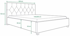 Manželská postel 140 cm Sylvie (černá) (s roštem a úložným prostorem). 1047154