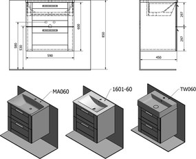 Sapho Amia AM061 umyvadlová skříňka 59 x 60 x 45 cm dub Collingwood Koupelny Bernold