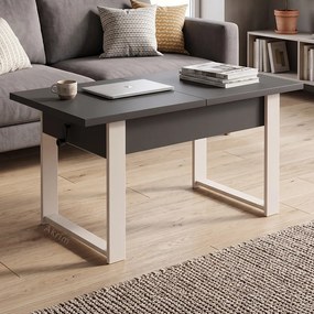 Rozkládací polohovací konferenční stolek HOGO 3v1 | 120-157x62,5-74,5x67 cm | síla horní desky 32 mm | tmavě šedá/nohy kašmír