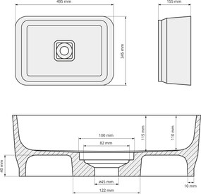 Polysan Polysan, BANERA SQUARE umyvadlo na desku, litý mramor, 50x36cm, bílá, 14596
