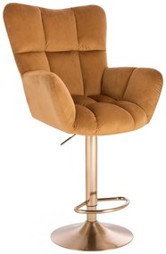 LuxuryForm DESIGN Barové křeslo AURORA VELUR na zlaté kulaté podstavě – medové