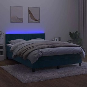 Box spring postel s matrací a LED tmavě modrá 140x200 cm samet 3134529