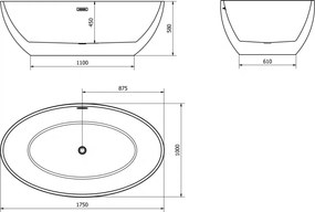 Mexen Nike, volně stojící vana 175 x 100 cm, bílá, chromový přepad, 54071751000-01