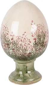 Béžové antik keramické vajíčko s květy Rustic Flower XL - Ø 17*28 cm