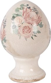 Béžové antik keramické vajíčko s květy Protea Eucalypt S - Ø 9*14 cm