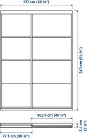 SKYTTA / MEHAMN/AULI Kombinace posuvných dveří, hliník oboustranné/vz. bíle moř. dub zrcadlové sklo, 177x240 cm