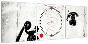 Obraz - Kresba telefonu na styl Banksyho (s hodinami) (90x30 cm)