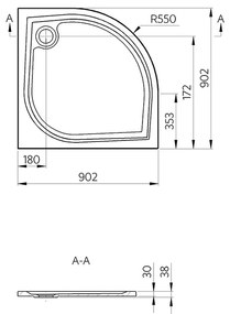 Vima 118 - Vanička čtvrtkruh s protiskluzem, litý mramor 90x90cm