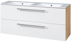Mereo Mereo, Bino, koupelnová skříňka s keramickým umyvadlem 121 cm, bílá, dub, CN673