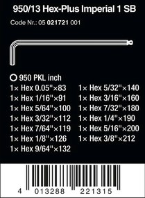 Wera 021721 Zástrčné klíče inbus 950/13 Hex-Plus Imperial 1 SB, palcové, BlackLaser (Sada 13 dílů)