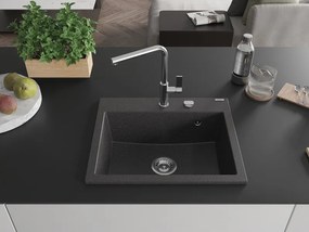 Mexen Oscar, 1-komorový granitový dřez 580x490x205 mm, černá skvrnitá, 6519581000-76