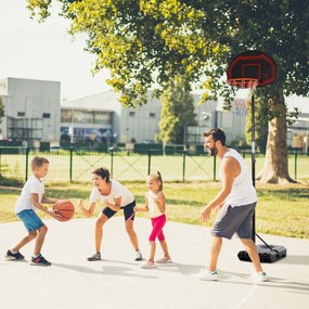 HOMCOM Venkovní basketbalový koš s tyčí, panelem a zátěžovou základnou na kolech, výška nastavitelná 2,1-2,6m - Černá a červená