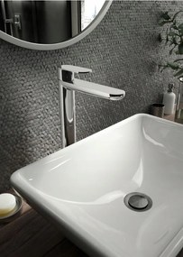 Deante Alpinia, vysoká umyvadlová baterie + kovová zátka Click-Clack bez přepadu, chromová, BGA_021K