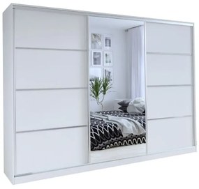 Nejlevnější nábytek Šatní skříň LITOLARIS 280 se zrcadlem, se 6 policemi, 4 šuplíky a 2 šatními tyčemi, bílý mat